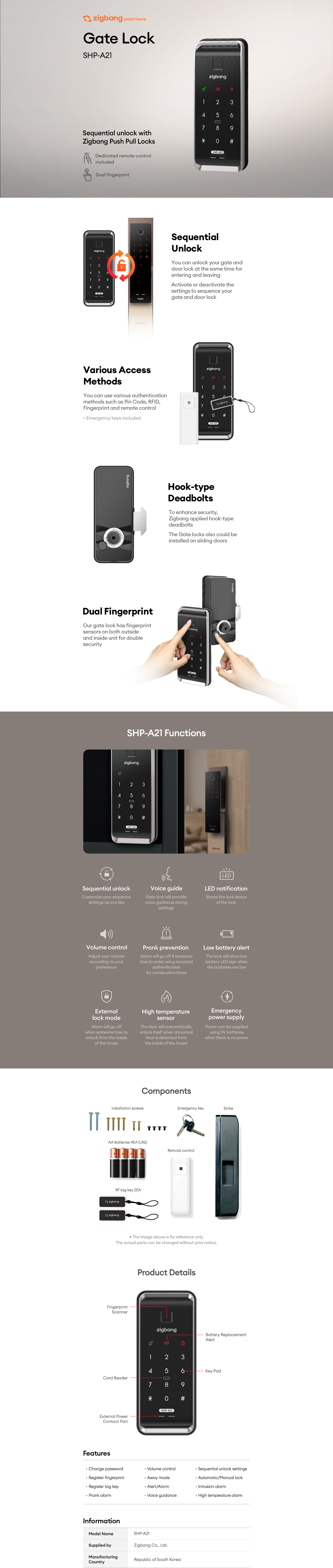 SHP-A21 | Deadbolt | Smart Doorlock | Product | Zigbang Smart Home
