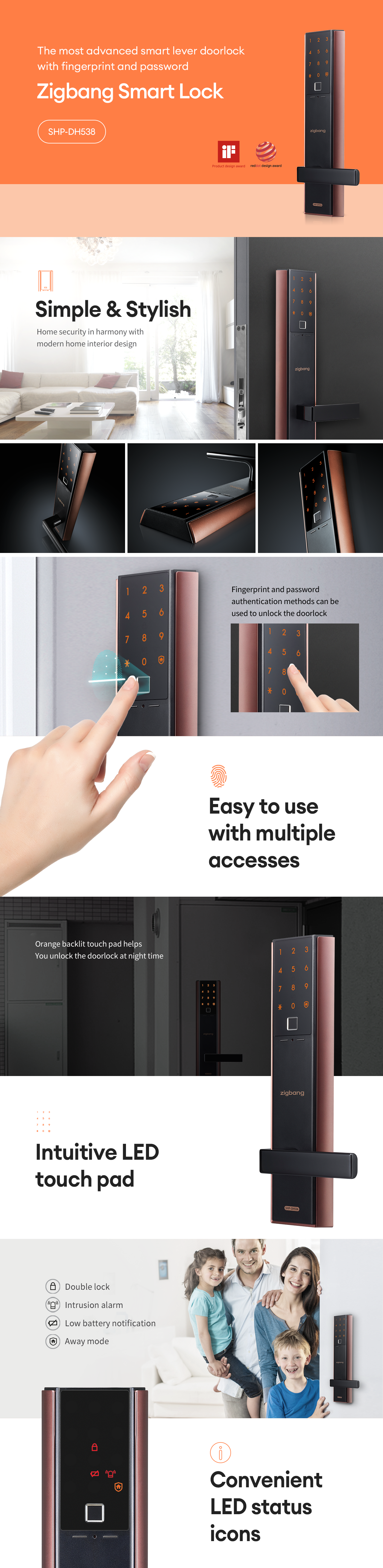SHP-DH538 | Lever | Smart Doorlock | Product | Zigbang Smart Home