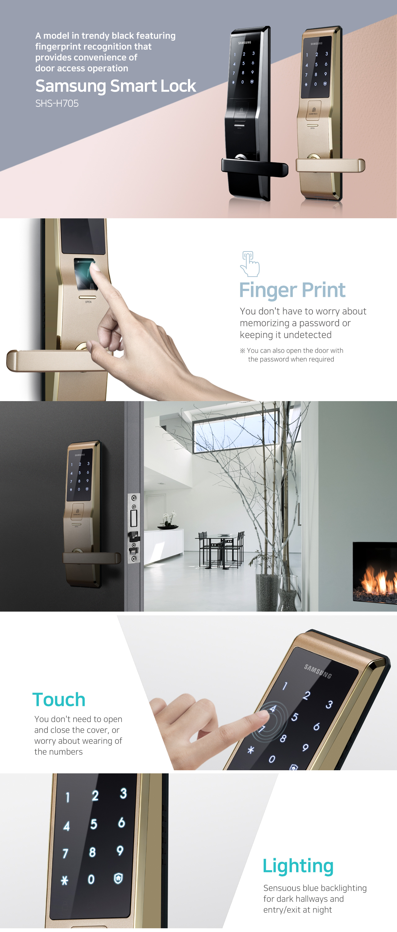 SHS-H705 | Lever | Smart Doorlock | Product | Zigbang Smart Home